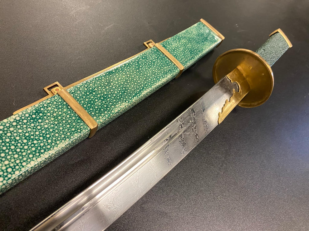 PRE-OWNED Yanling Dao, Damascus Steel Green Rayskin Scabbard – RVA Katana